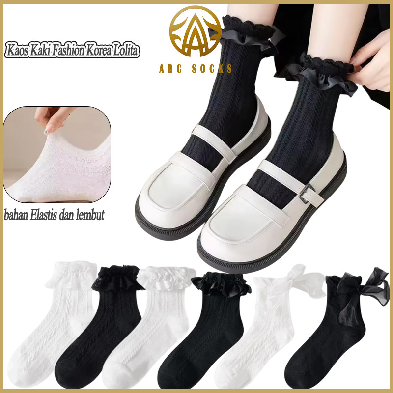 Jual Abc Socks Kaos Kaki Pendek Wanita dewasa Style Korea Lolita Putih ...