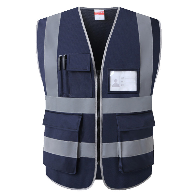Jual Navy Blue Reflective Vest Zipper Front Safety Vest With Reflective ...
