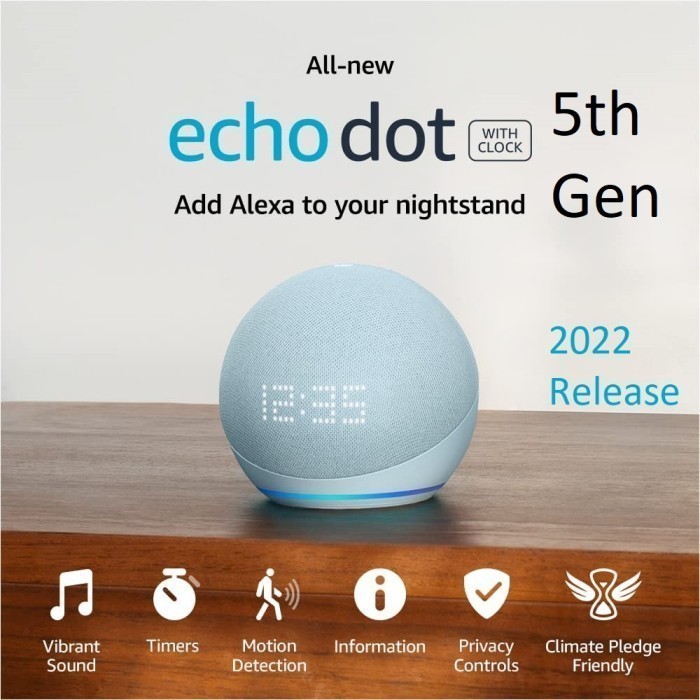 Jual Amazon Echo Dot 5 th Gen, 2022 release with clock, Alexa Smart speaker | Shopee Indonesia