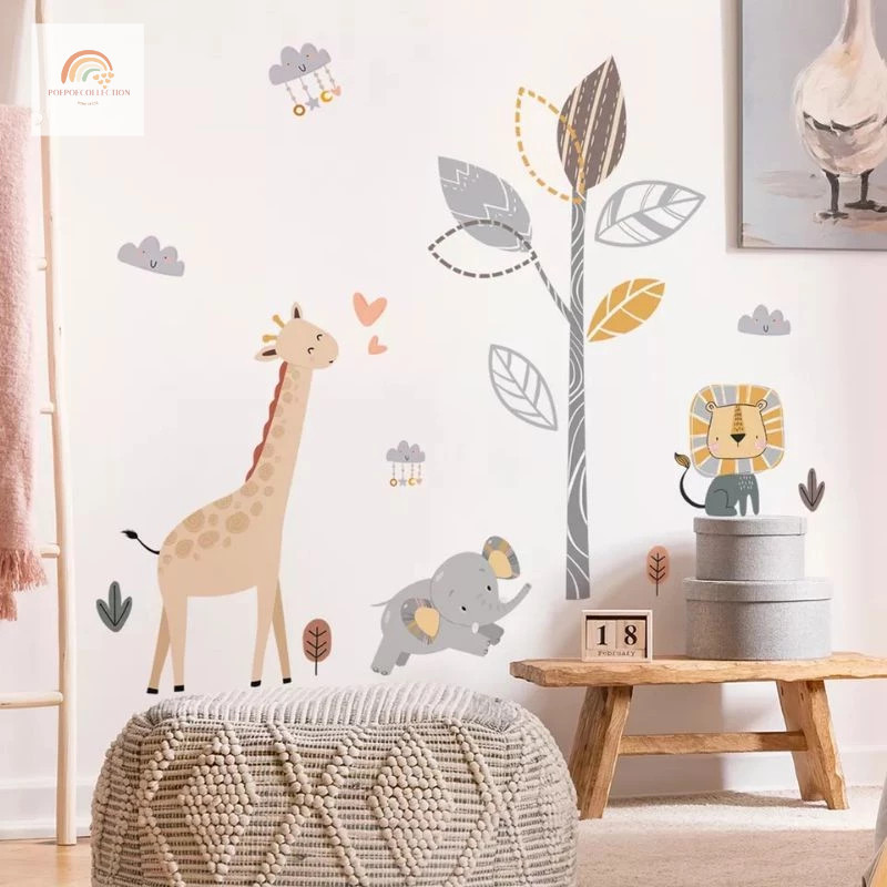 Jual Wall Sticker Dinding Anak aesthetic animal grey giraffe lion ...