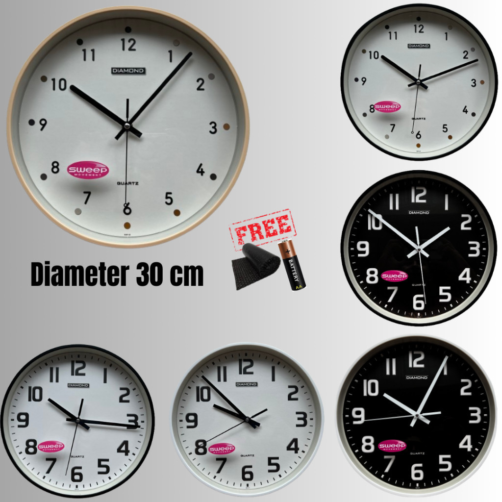 Jual Jam Dinding DIAMOND 3002 Besar 30cm Senyap Sweep Silent Movement ...