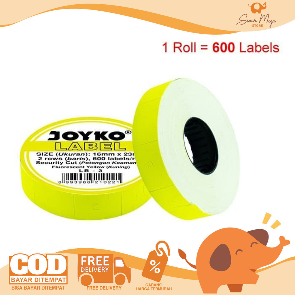 Jual Joyko Label LB-3 (2 Baris Yellow Fluo) DIJUAL PER SLOP ISI 10 ROLL ...