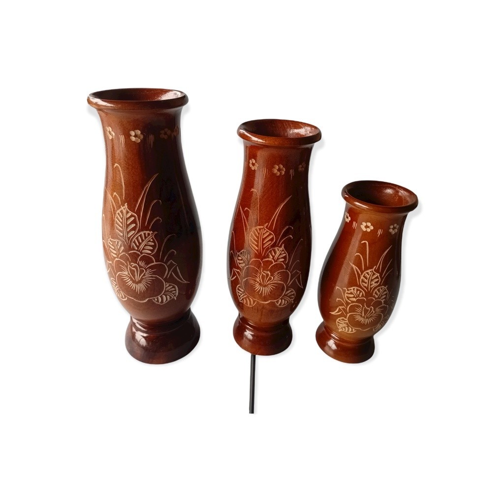 Jual Vas meja vas boling set isi 3 Kayu Jati Asli Blora | Shopee Indonesia