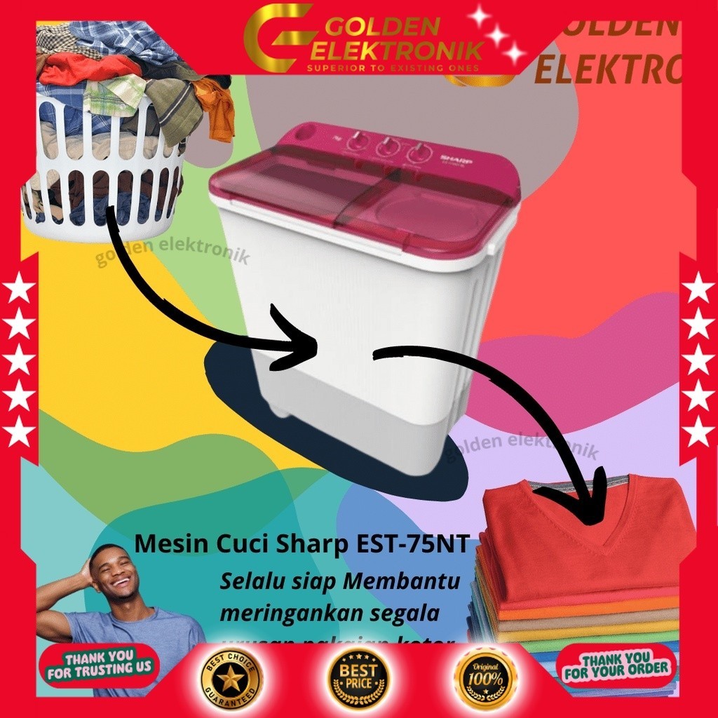 Jual MESIN CUCI SHARP ES-T75NT-PK ES-T 75NT-PK 75NT-PK 75 NT 7Kg 2 ...