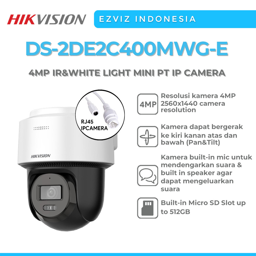 Jual HIKVISION DS-2DE2C400MWG-E 4MP 2-WAY IR WHITE LIGHT MINI PT IP CAMERA | Shopee Indonesia