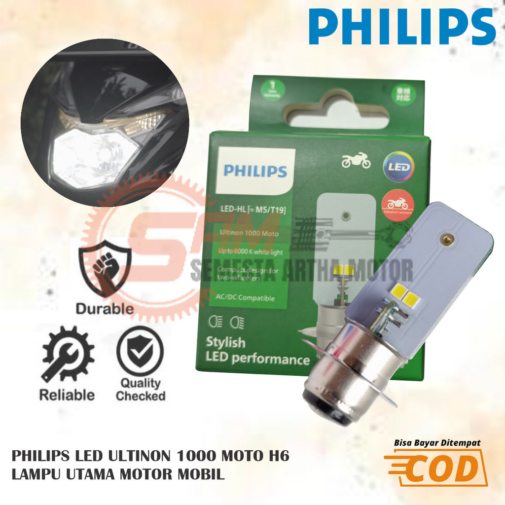 Jual Philips Ultinon 1000 Moto LED T19 M5 H6 Kaki 1 AC DC 12V Lampu Motor Headlamp Putih ...
