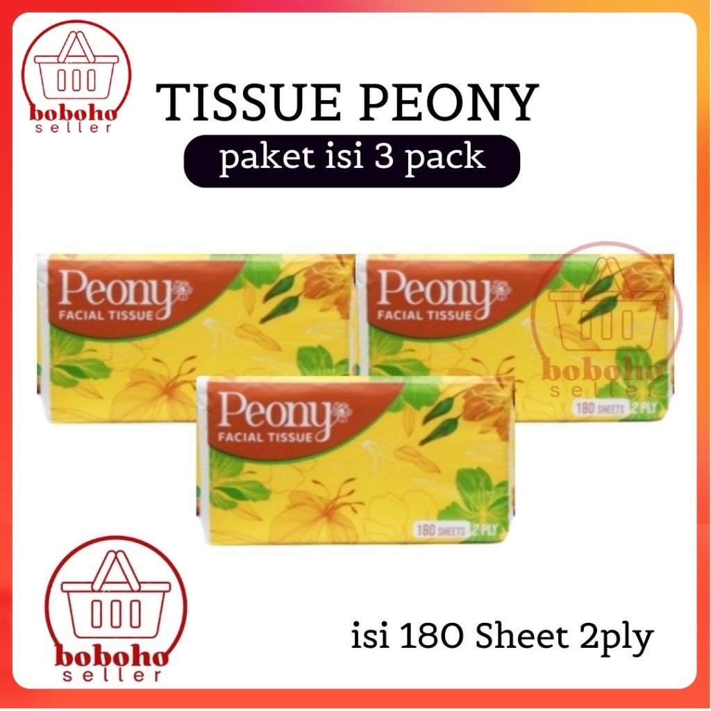 Jual ( PAKET ISI 3 ) - Tisu Peony 2 Ply 180 Sheets / Tissu Wajah ...