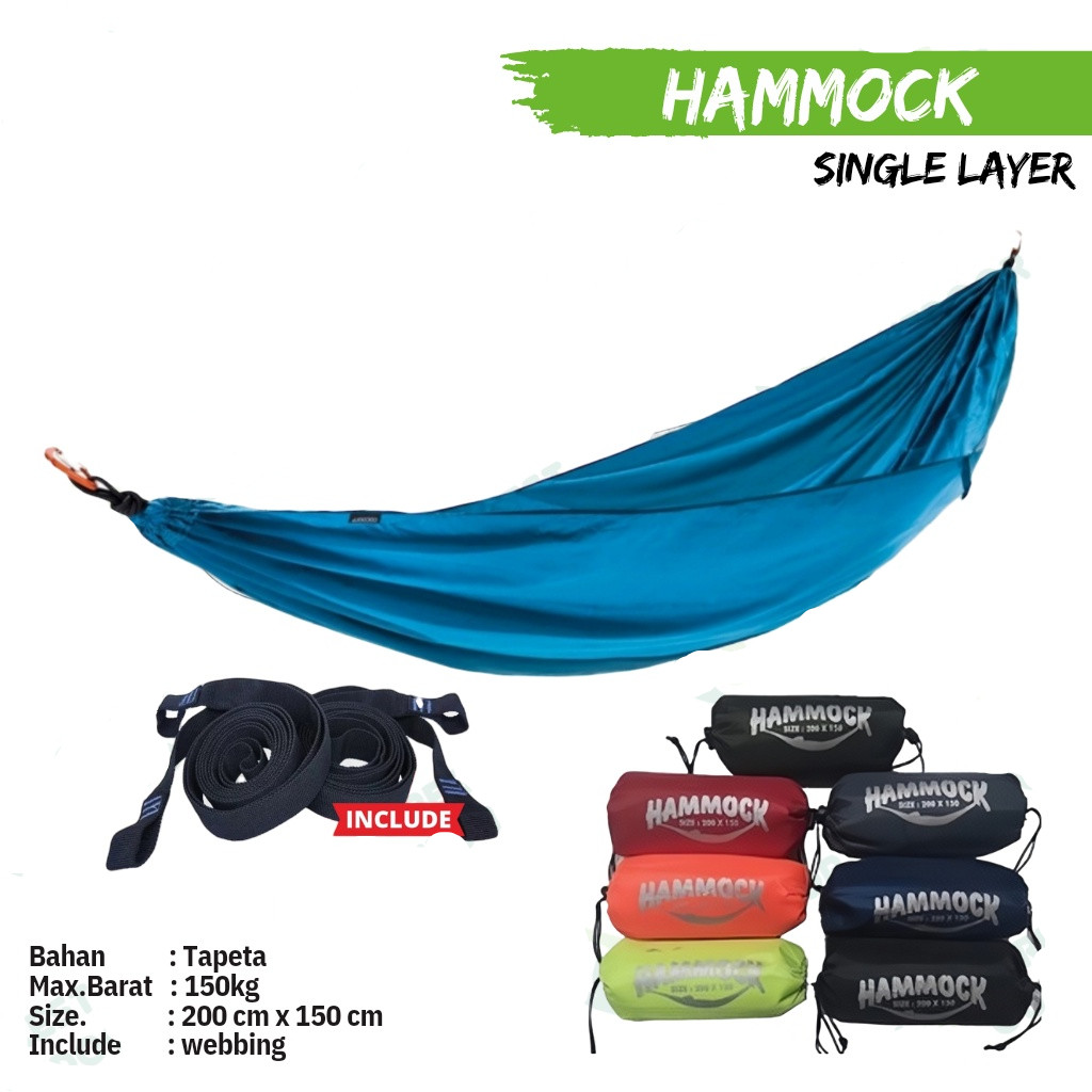 Jual hammock ayunan single gantung / beban max 150 kg include tali 2 ...