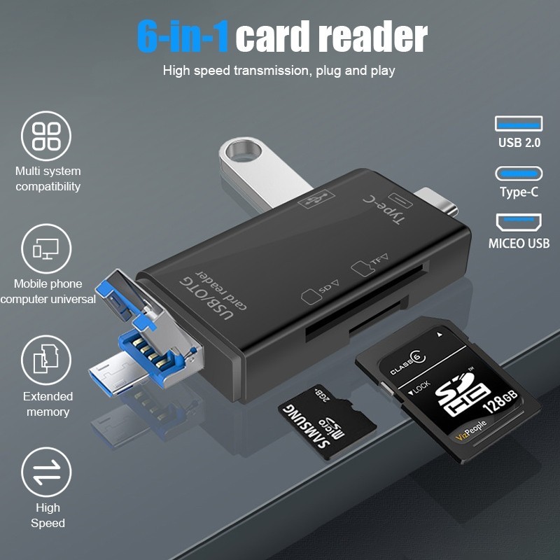 Jual Multifungs Card Reader OTG 6 in 1 USB 3.0 Type C Fit For Micro SD ...