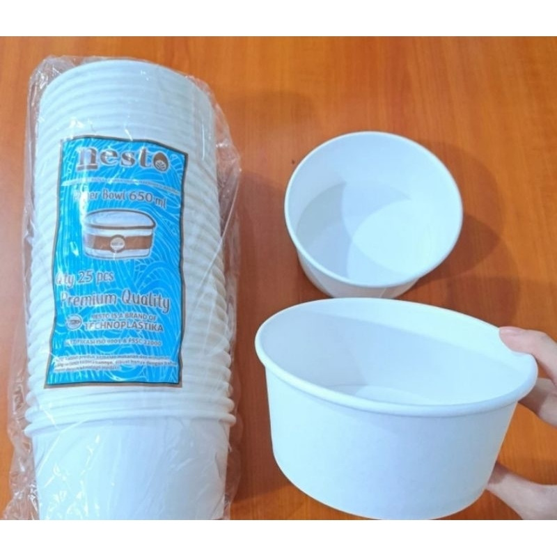 Jual Nesto Paper Bowl 650ml | Badan Bowl Putih, Coklat & Tutup ...