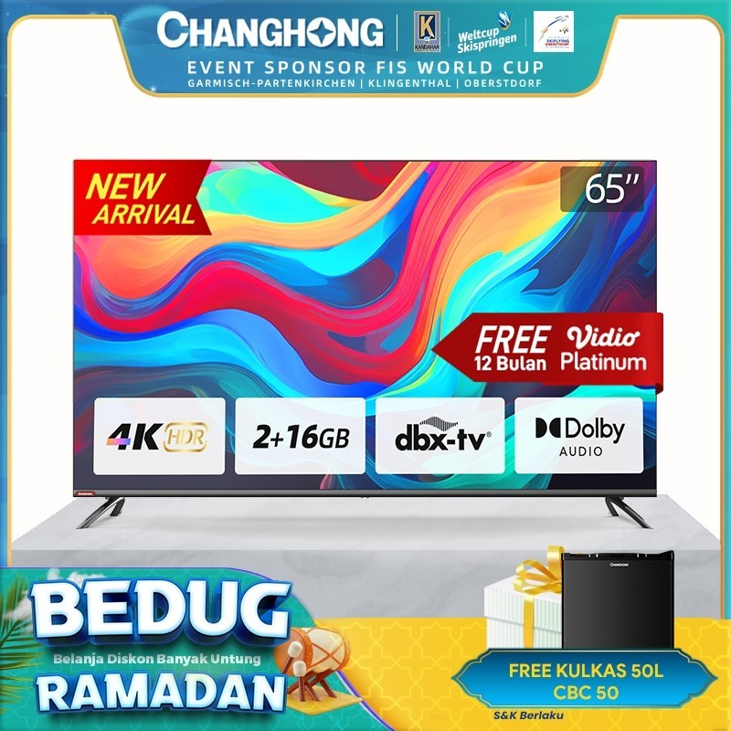Jual Google TV Changhong 65 inch Smart TV 4K UHD-HDR10+DBX Dolby Audio Google Assistant Netflix ...