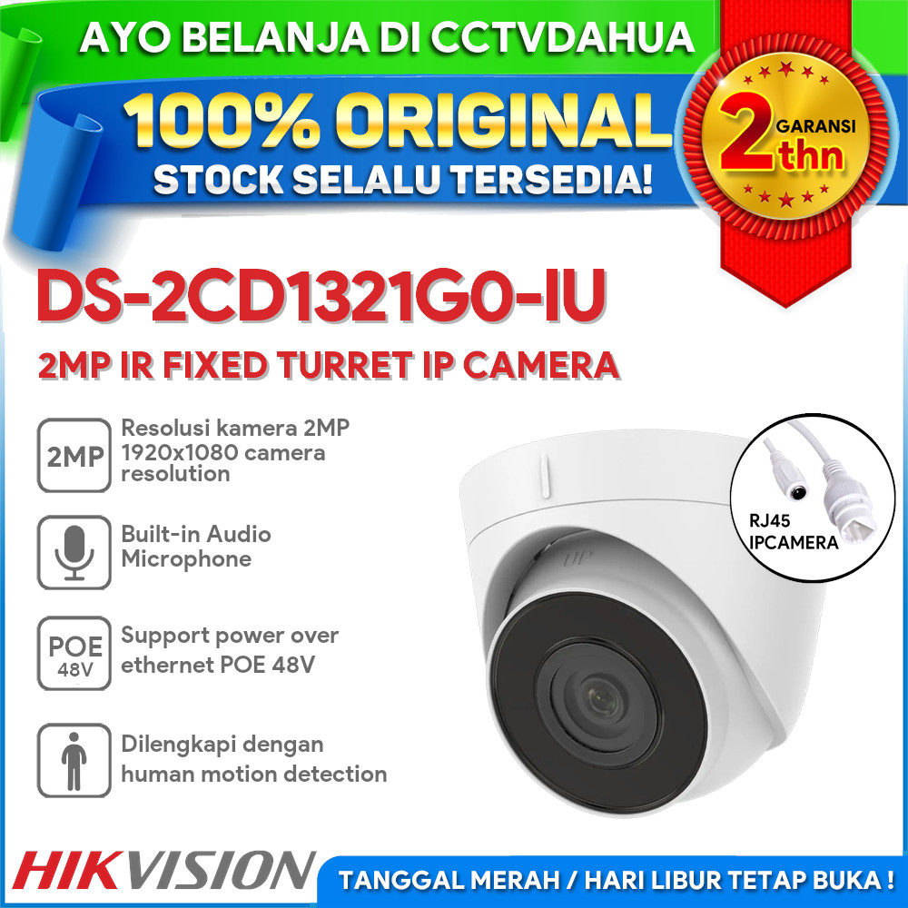 Jual HIKVISION DS-2CD1321G0-IU 2MP AUDIO POE IR HUMAN DETECTION IP CAMERA | Shopee Indonesia