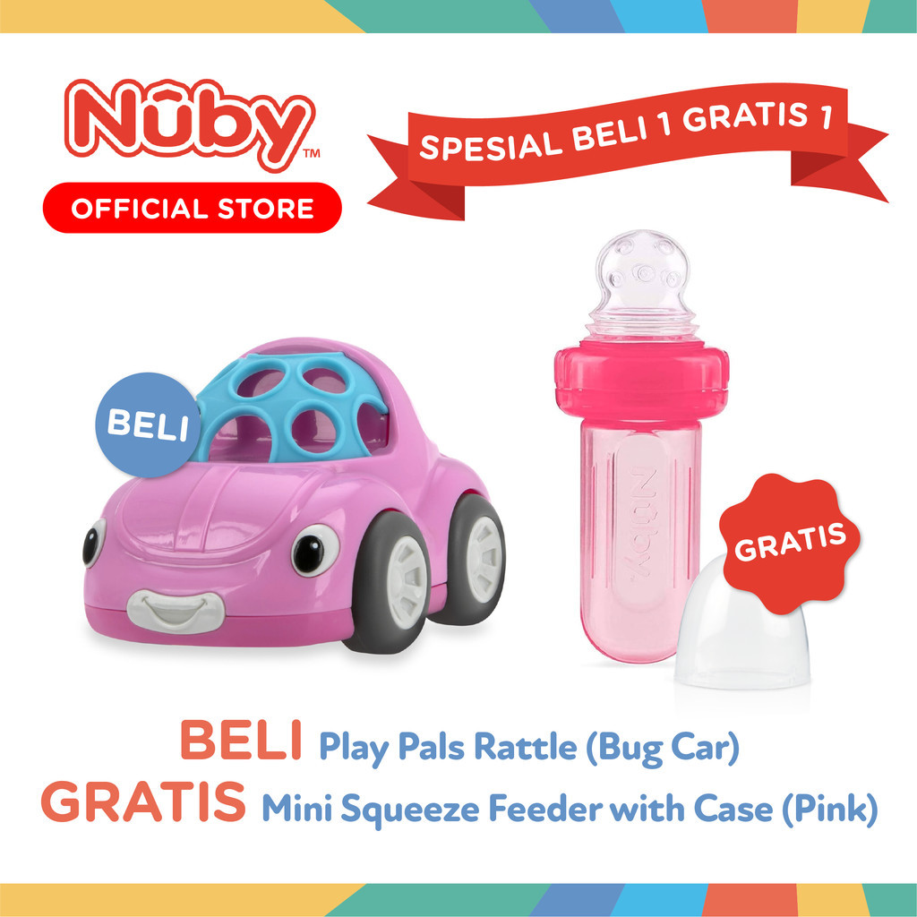 Jual Nuby Play Pals Rattle (Buga Car) FREE Mini Squeeze Feeder (Pink ...