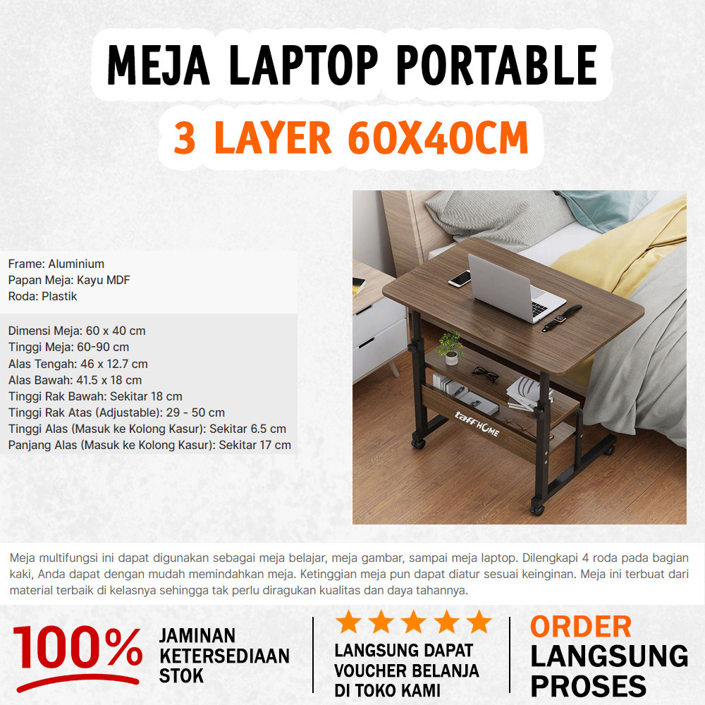 Jual Meja Laptop Adjustable Portable Laptop Desk Tiga Tingkat - Brown ...