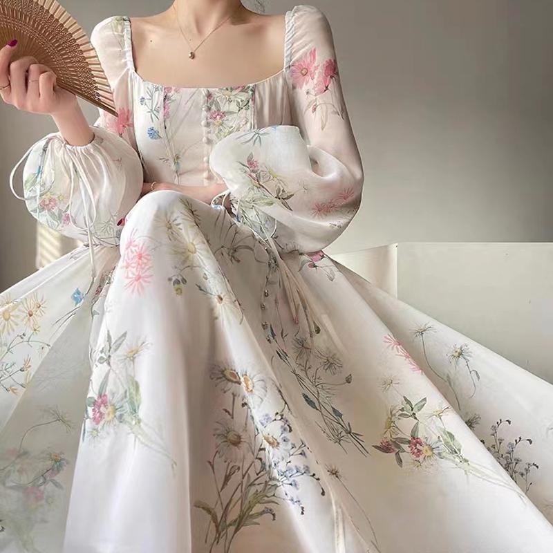 Jual Putih Dress Fairy/Floral Dress Kondangan/Dress Putih Retro Vintage ...