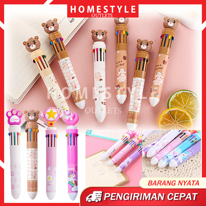 Jual 10-in-1 Multicolor Ballpoint Pen / 10 Colors Cute Cartoon Barrel ...