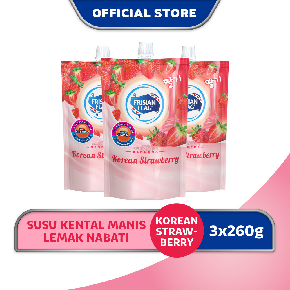 Jual Frisian Flag Bendera Kental Manis Korean Strawberry Pouch 260g x 3 | Shopee Indonesia