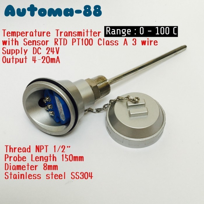 Jual Temperature Sensor Transmitter PT100 4-20mA probe 15cm 150mm 1/2 ...