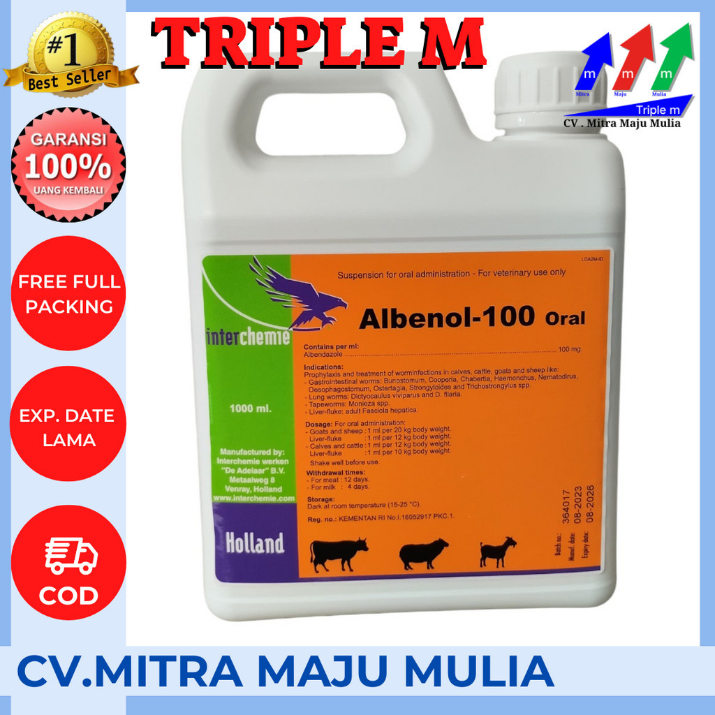 Jual Albenol 100 Oral Albenol ORAL Obat Cacing 1 liter TRIPLE M ...