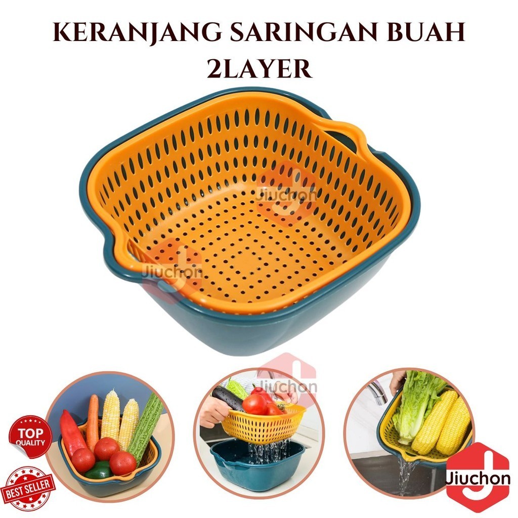 Jual JIUCHON Keranjang Pengering Sayuran Buah 2Layer Wadah Peniris Cuci ...