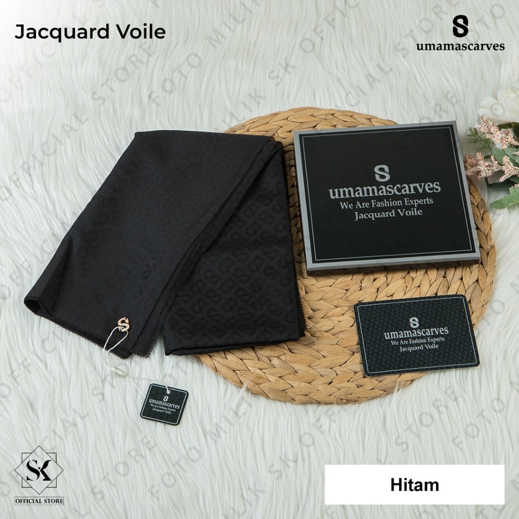 Jual Hijab Umama Scarf BOX JACQUARD VOILE KHUSUS HITAM Monogram Emboss ...