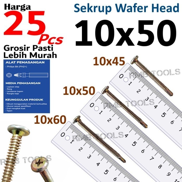 Jual Sekrup Wafer Head 10x50 5cm Skrup SDS Roofing Ruping Baja Ringan ...
