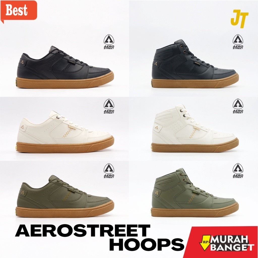 Jual Sneakers pria terbaru- Aerostreet Hoops Low High Hitam Gum / Putih ...