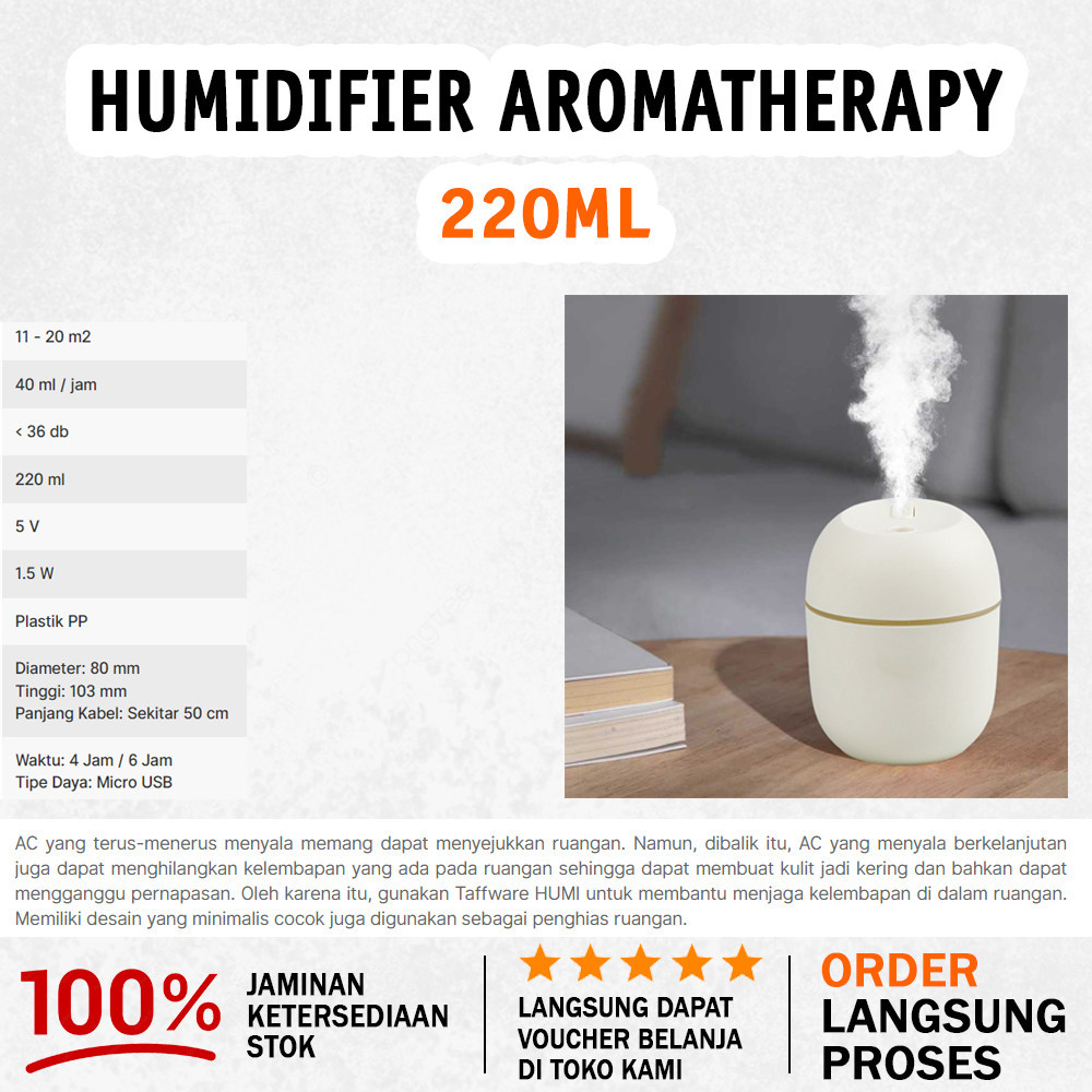 Jual HUMI Mini Air Humidifier Aromatherapy Oil Diffuser LED Light 220ml ...