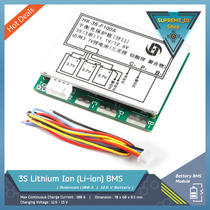 Jual 3S Li-ion Lithium BMS Battery Charger Board | 12.6V 100A | HX-3S-F100A | Shopee Indonesia