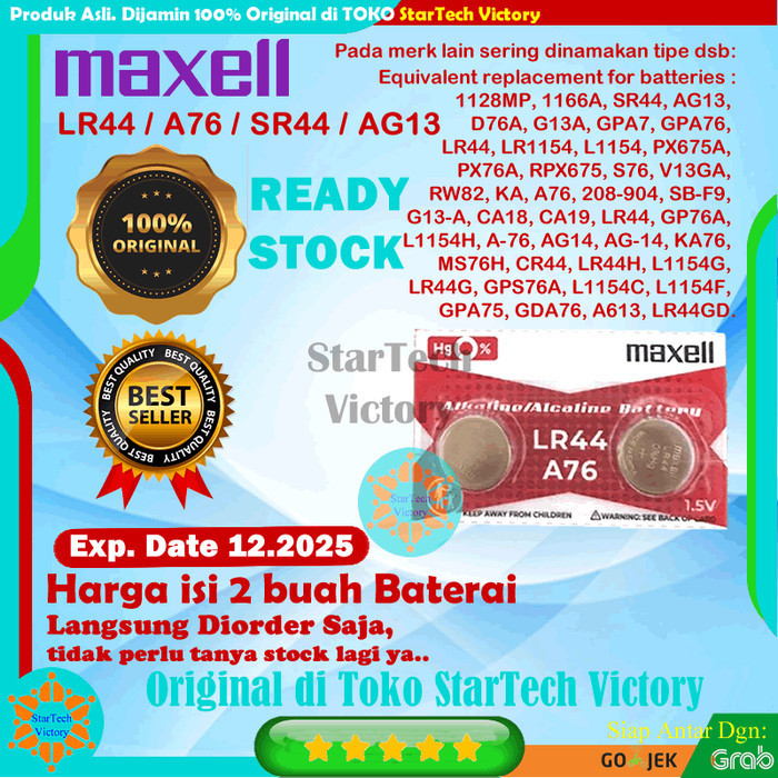 Jual Baterai LR44 AG13 MAXELL 1.5V Battery | Shopee Indonesia