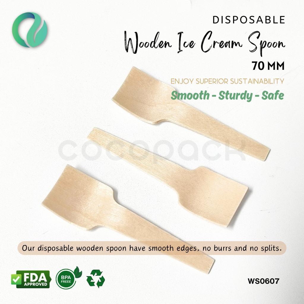 Jual Sendok Kayu Mini Scoop 7cm Disposable Birch Wood Ice Cream Spoon ...