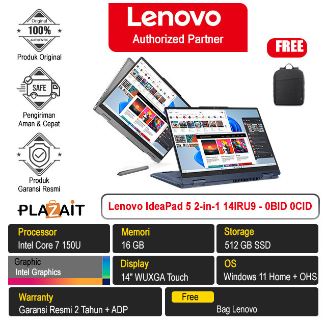 Jual Lenovo IdeaPad 5 2-in-1 14IRU9 0BID 0CID /Intel Core 7 150U/16GB/512GB SSD/Intel Graphics ...