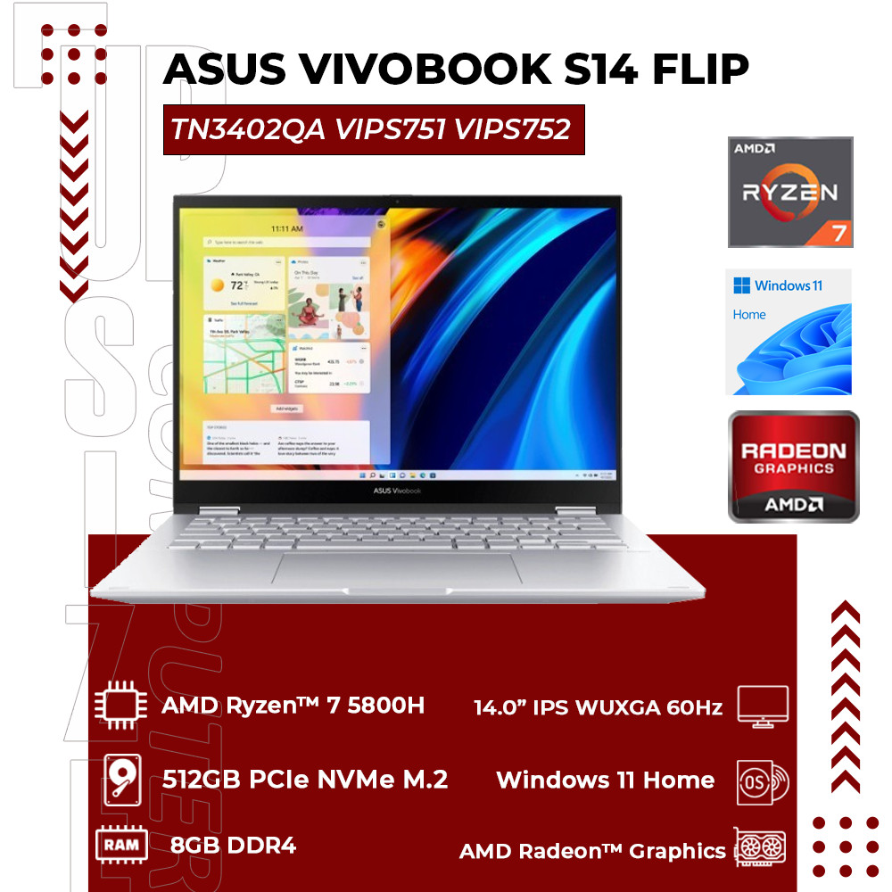 Jual Asus Vivobook S 14 Flip TN3402QA-VIPS752 [R7-5800H|TouchScreen|Win ...