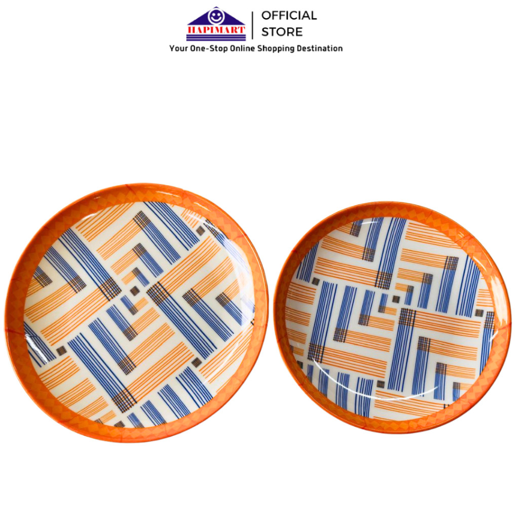 Jual Piring Melamine Bulat Motif Garis Orange Biru/Piring Makan Rumahan ...
