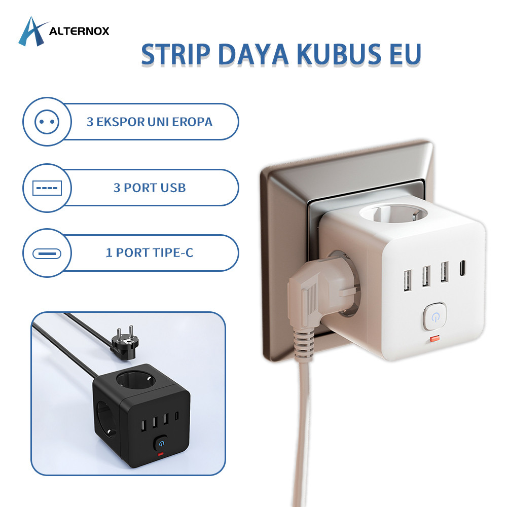 Jual ALTERNOX Stop kontak colokan listrik kubus 7-in-1 USB+Type C Fast ...