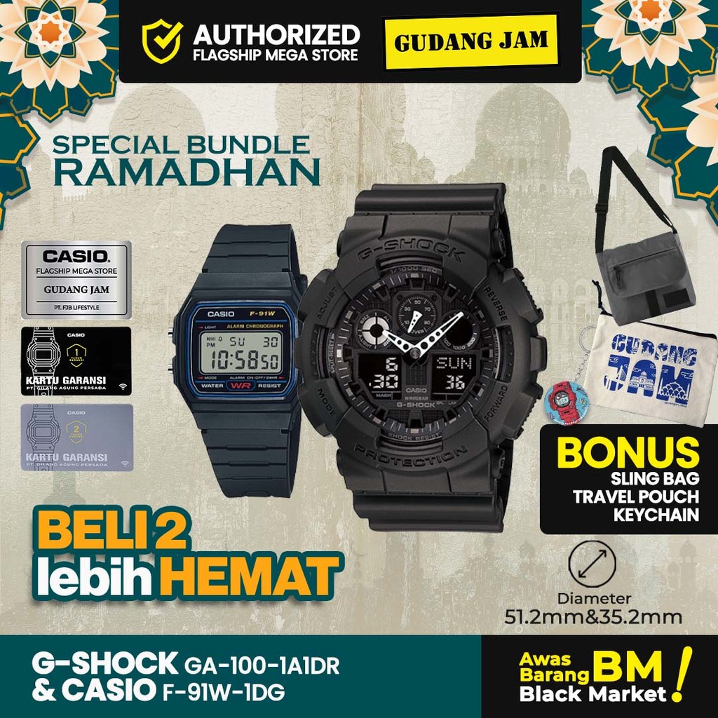 Jual G-Shock Casio Bundle | GA-100-1A1DR | F-91W-1DG | Special Bundle Ramadan | Jam Tangan Pria ...