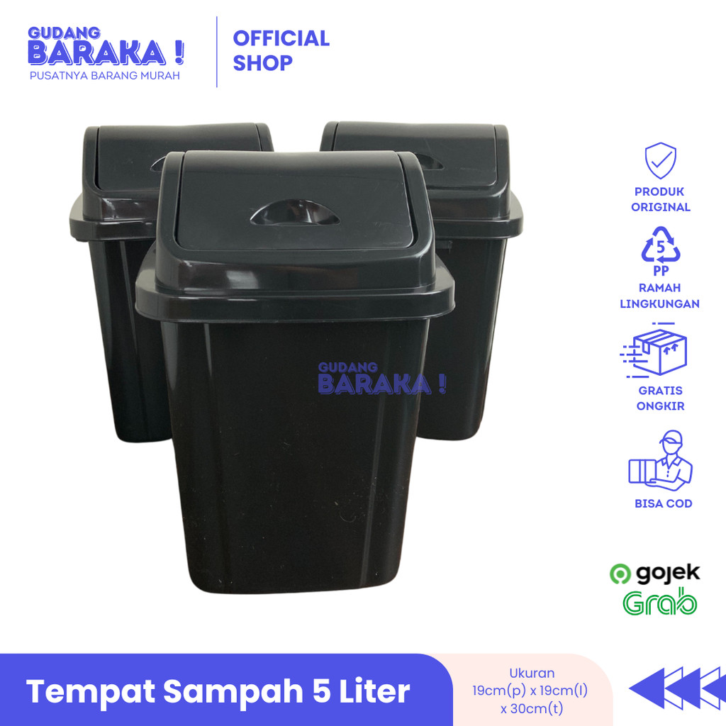 Jual Tong Sampah 5 Liter Hitam Glossy Tempat Sampah 5L Tempat Sampah Kantor Kertas Premium ...
