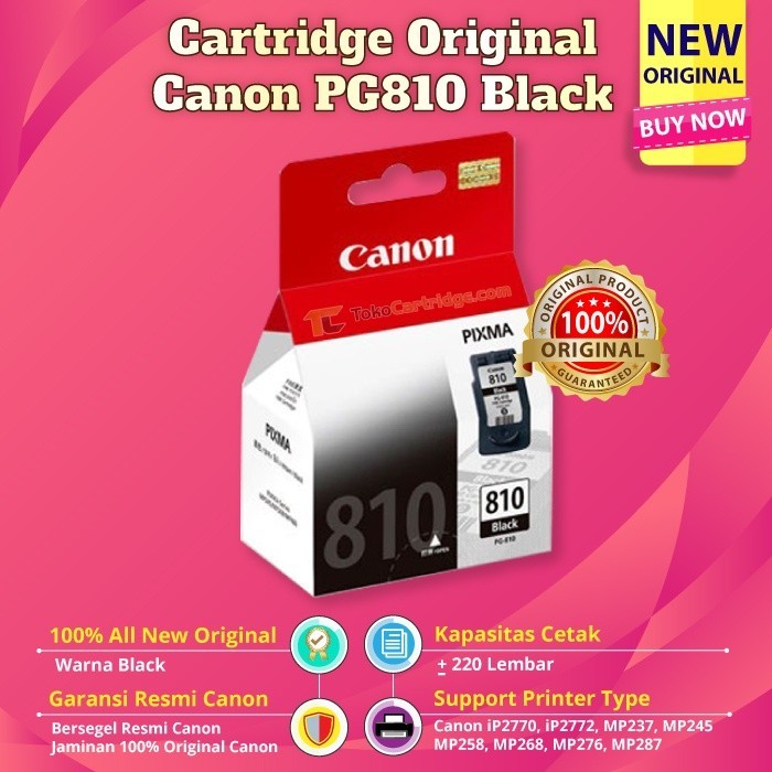 Jual Cartridge Canon PG810 Black Original Catridge PG 810 Katrid Tinta ...