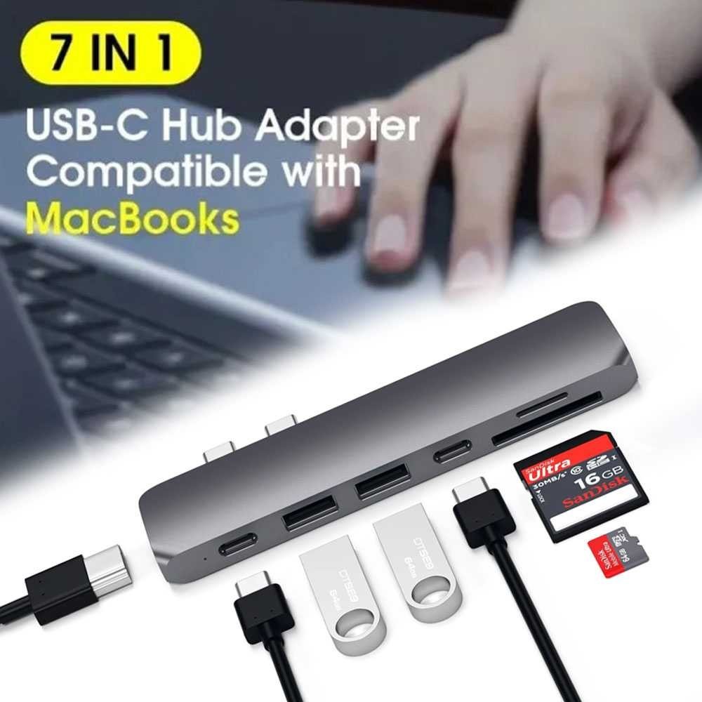 Jual SATACHI USB Hub Type C Macbook 7 in 1 USB Type C HDMI Micro SD PD - BL7 | Shopee Indonesia