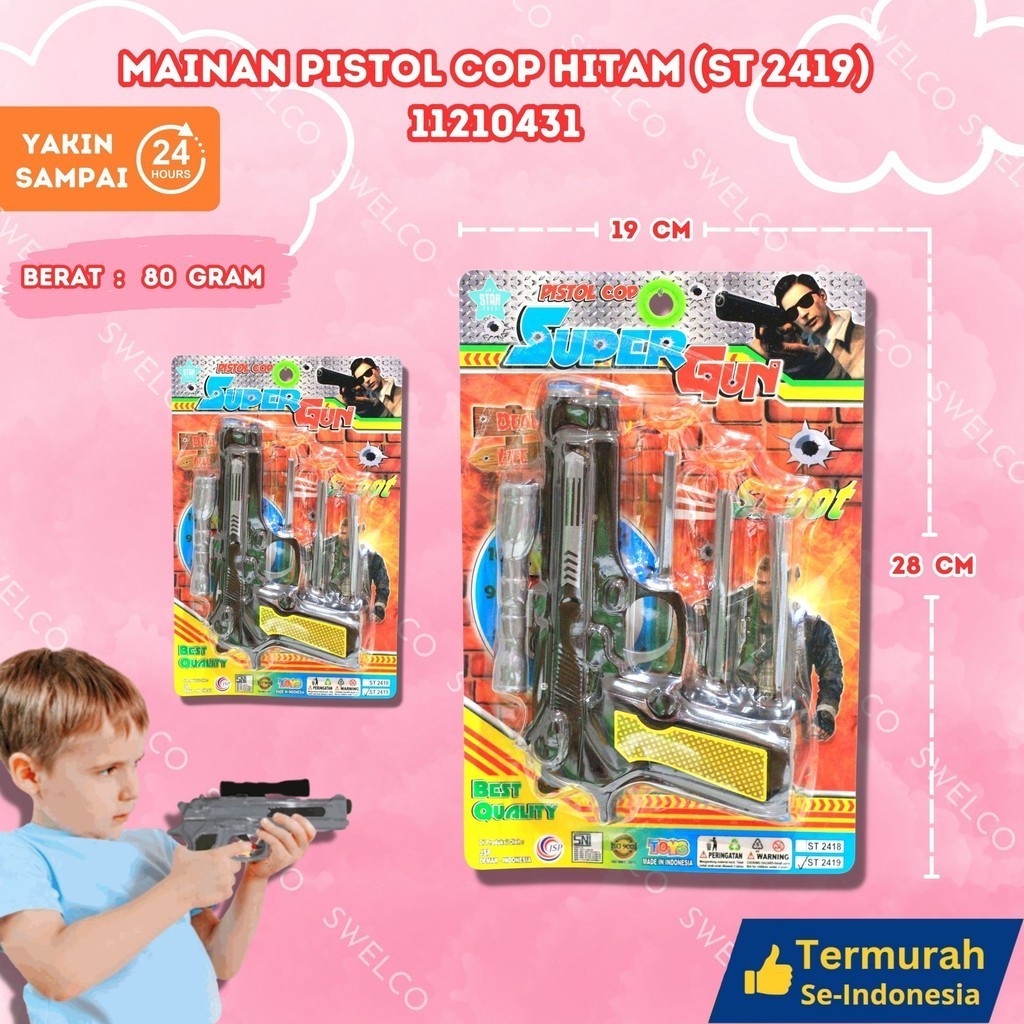 Jual Mainan Anak Pistol Peluru Karet 1 Set Super Gun MAINAN PISTOL COP ...