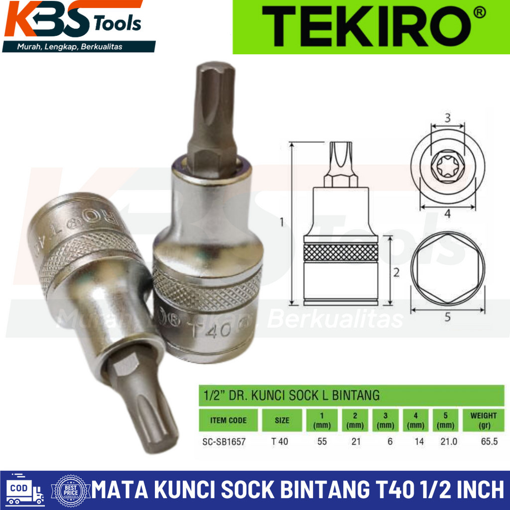 Jual Tekiro Mata Kunci Sock L Bintang Ketok T40 Star Bit Socket 1/2" Inch | Shopee Indonesia