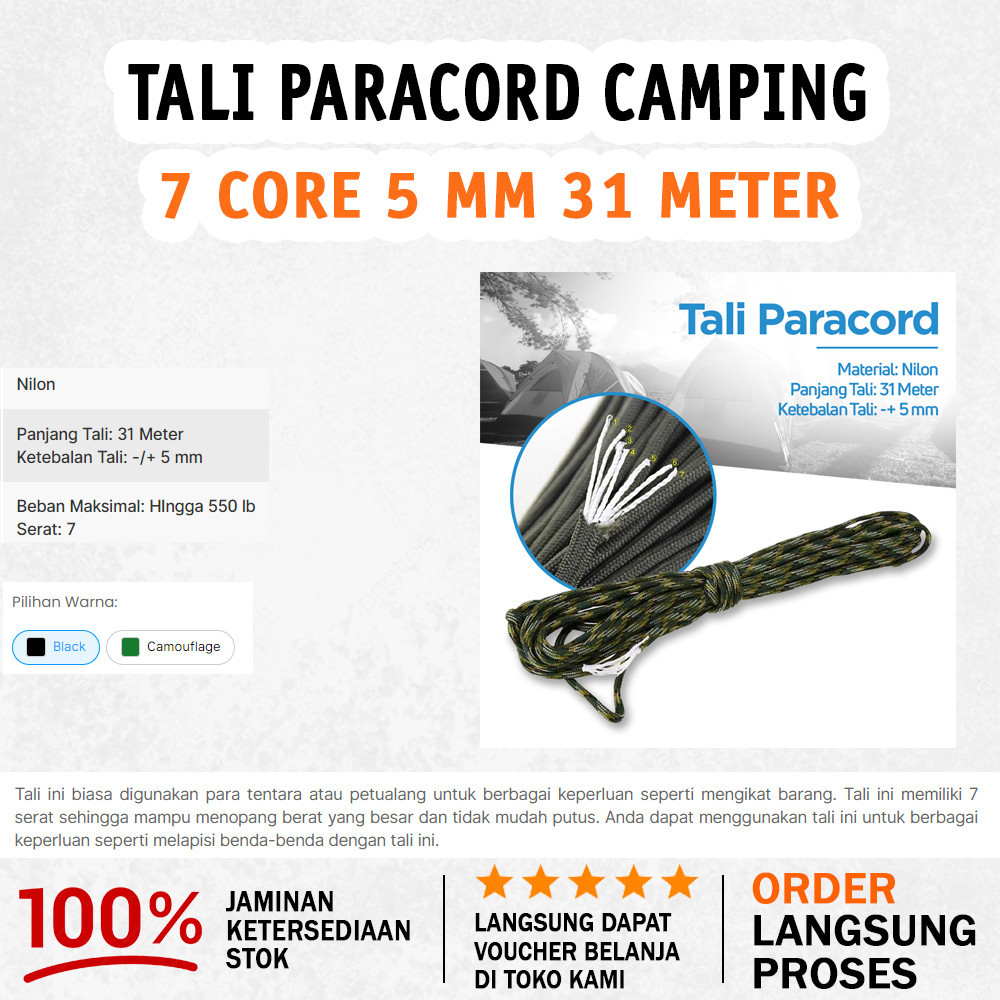 Jual Tali Paracord Camping Adventure 7 Core 31 Meter - Camouflage ...
