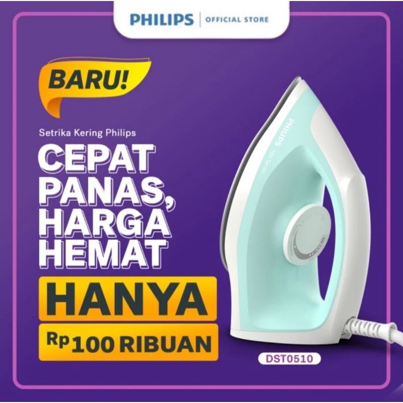 Jual PHILIPS DST0510 Setrika Listrik Dry Iron DST0510/70 / | Shopee ...