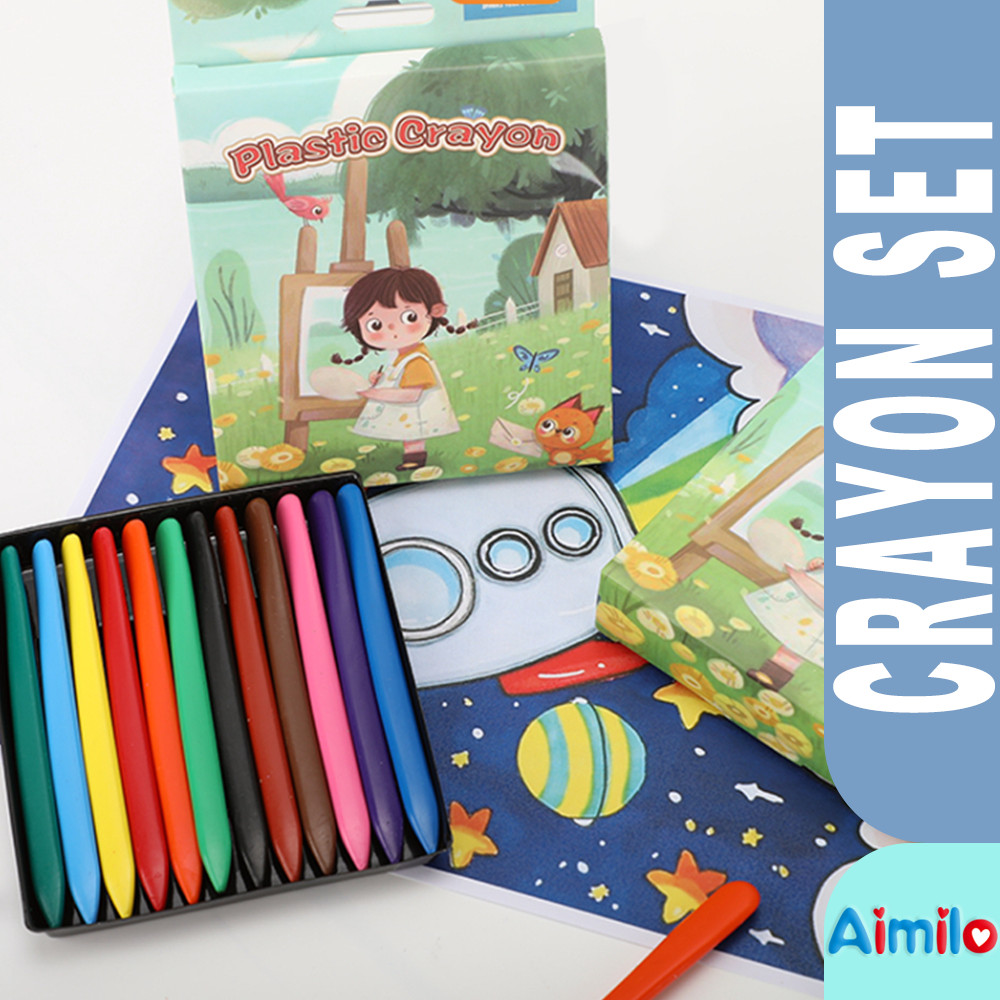 Jual Aimilo Crayon Set Krayon Plastik 12/24 Warna Cerah Bentuk Segitiga ...