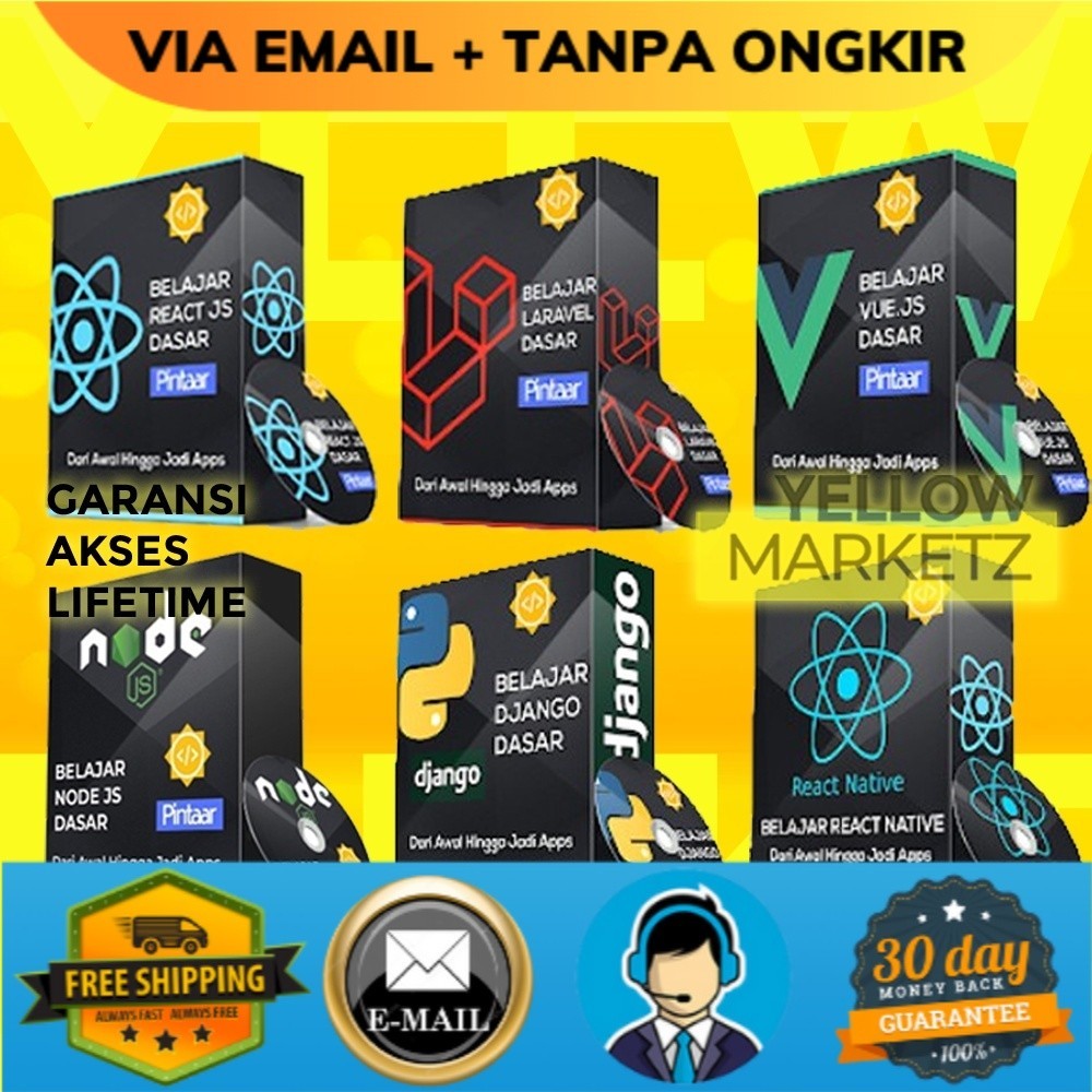 Jual Bundling Video Belajar Pemrograman 6 In 1 React Js Laravel Vue Js Node Js Django