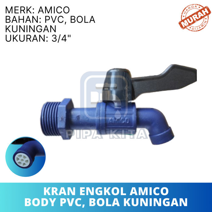 Jual Keran Tembok PVC AMICO 3/4 Inch Kran Air Taman Engkol Bola ...