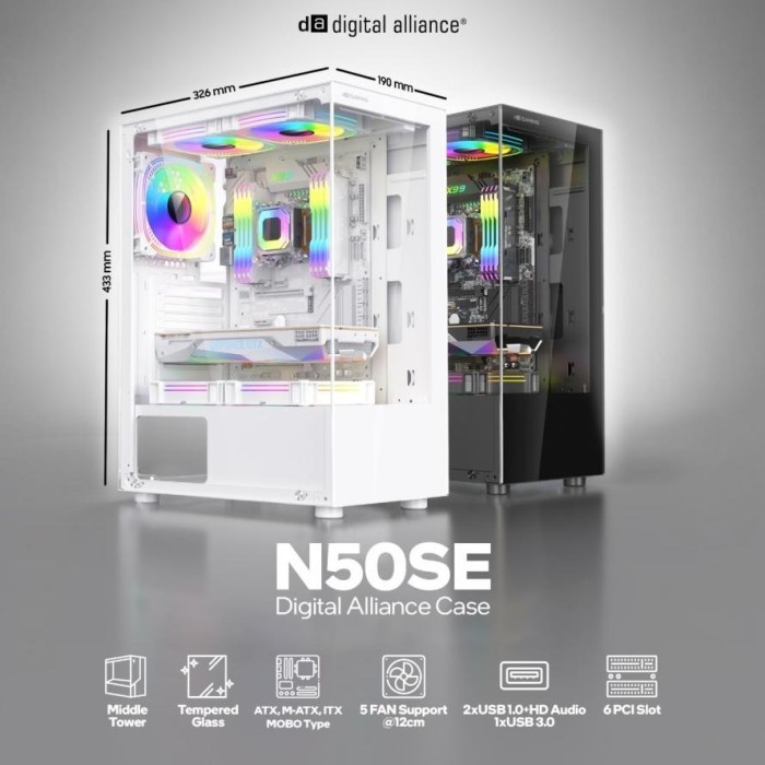 Jual Casing PC Gaming Digital Alliance N50SE ATX Tempered Glass BLACK ...