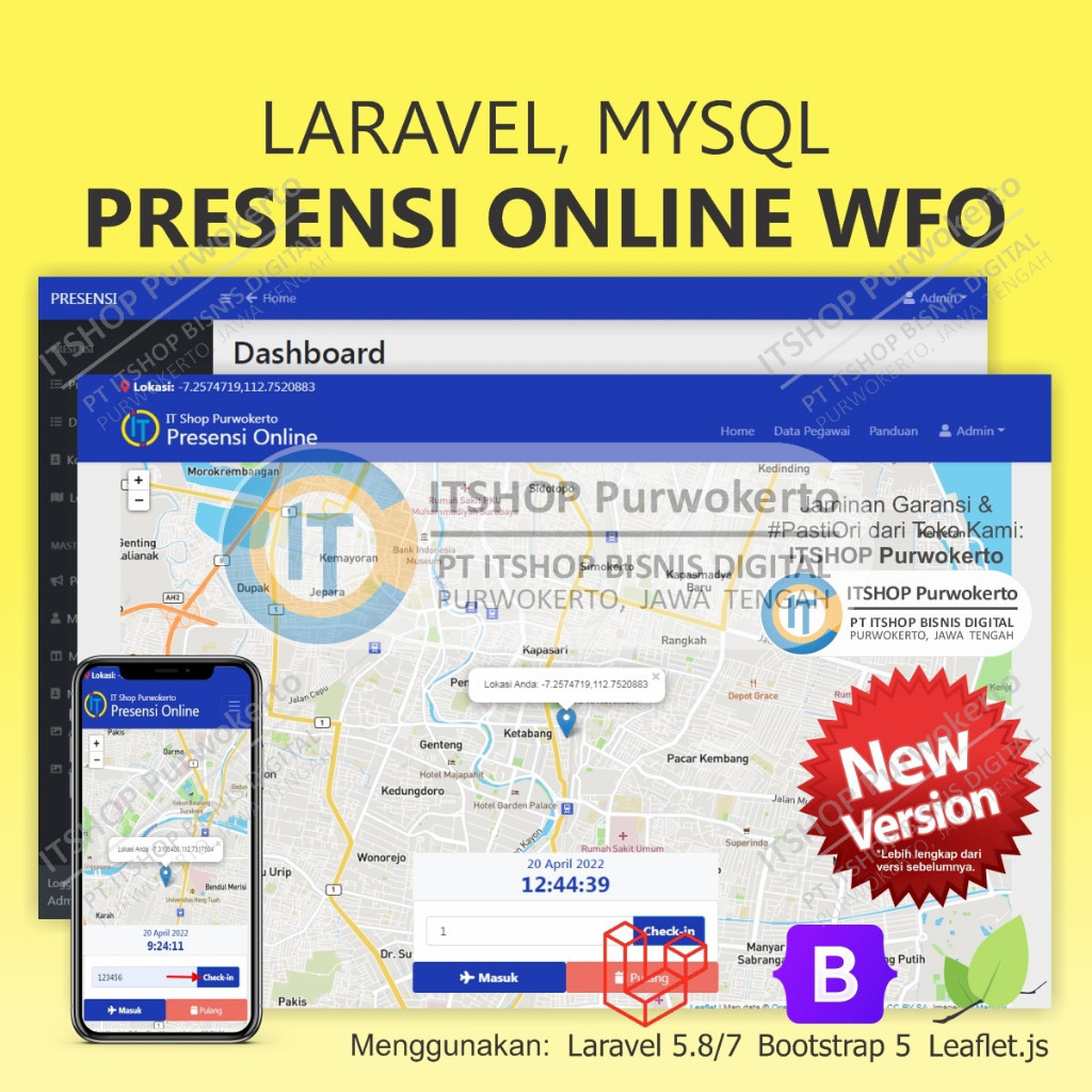 Jual Source Code Aplikasi Web Presensi Online 2 WFO Laravel 7 Fitur Lokasi Maps LeafletJS ...