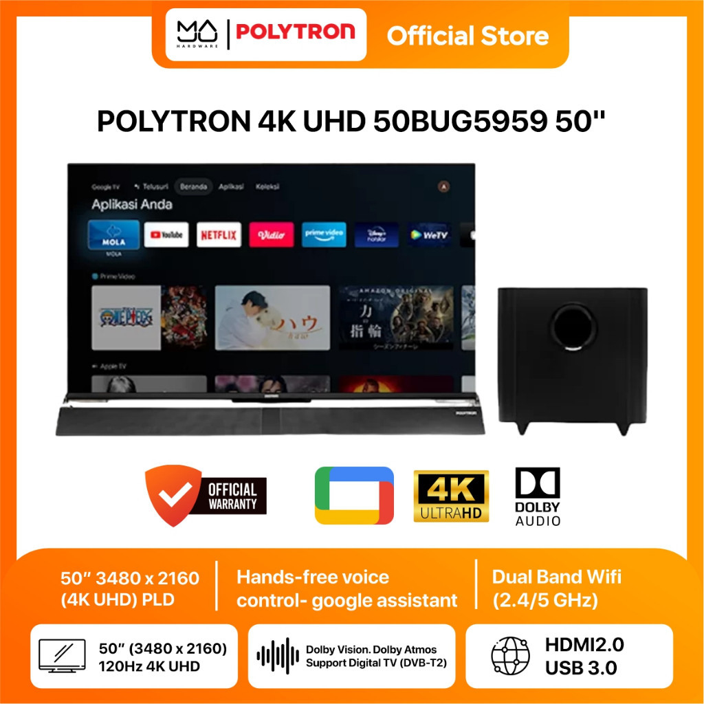 Jual Polytron UHD Smart Google TV LED PLD 50BUG5959 + SWF 0251 50 Inch Garansi Resmi | Shopee ...