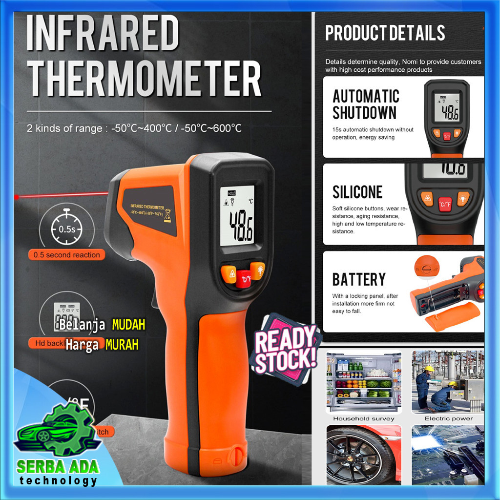 Jual Termometer inframerah Digital T400 T600, alat pengukur suhu Laser ...